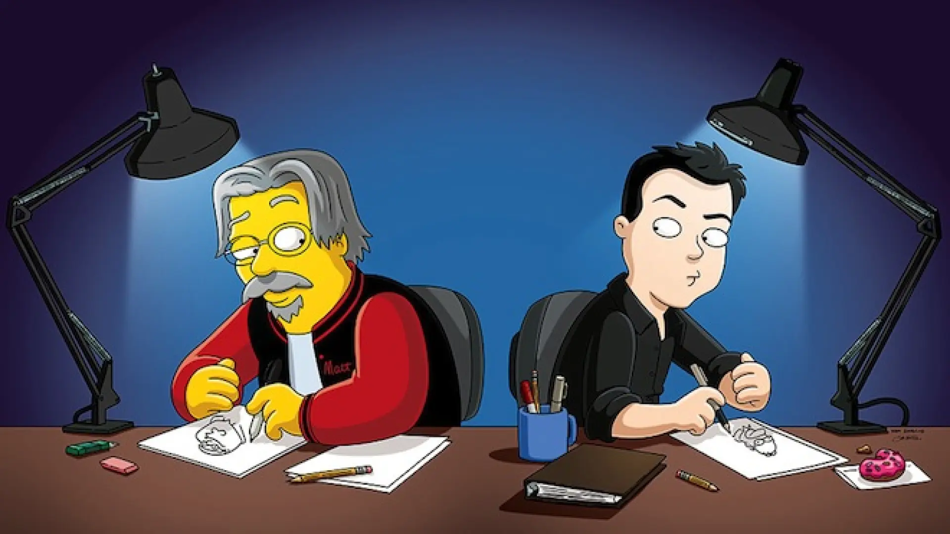Matt Groening y Seth MacFarlane se retratan