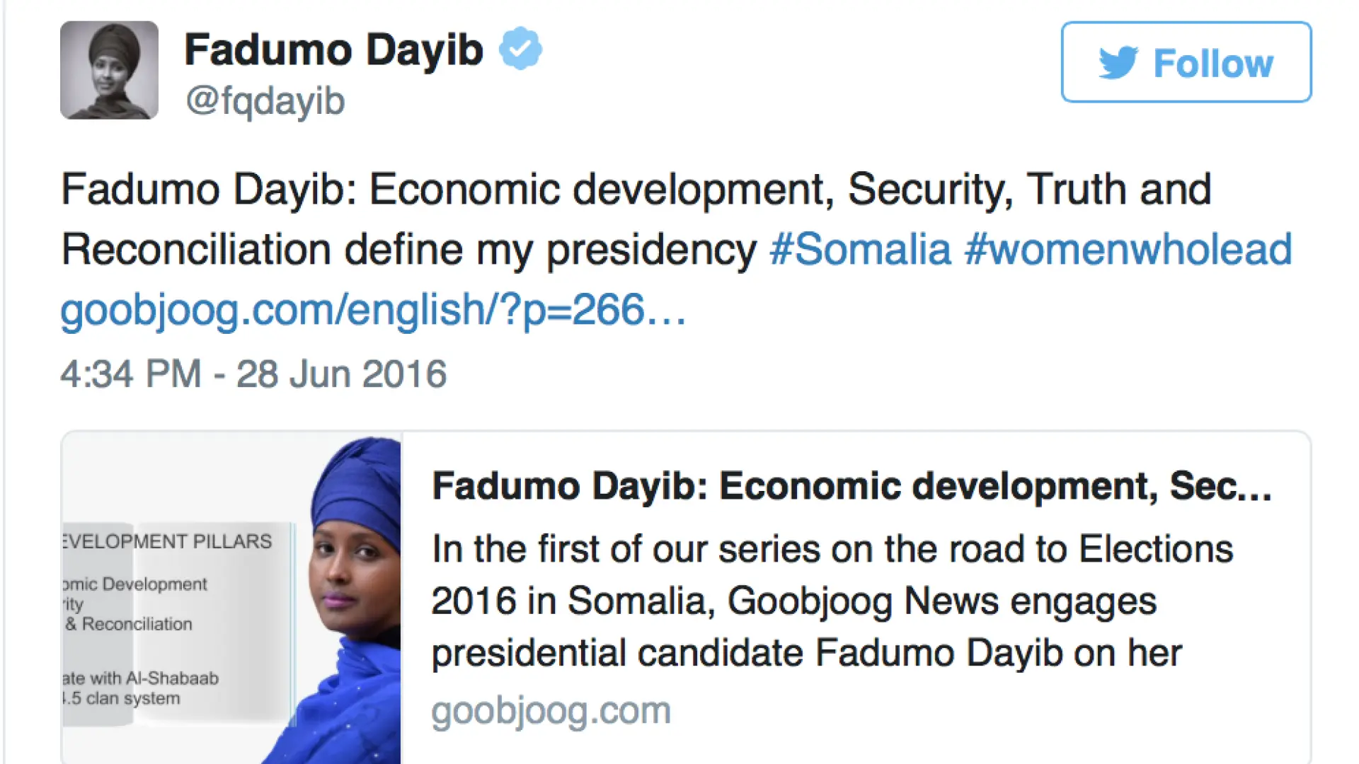 Fadumo Dayib, la refugiada que quiere ser la primera presidente de Somalia