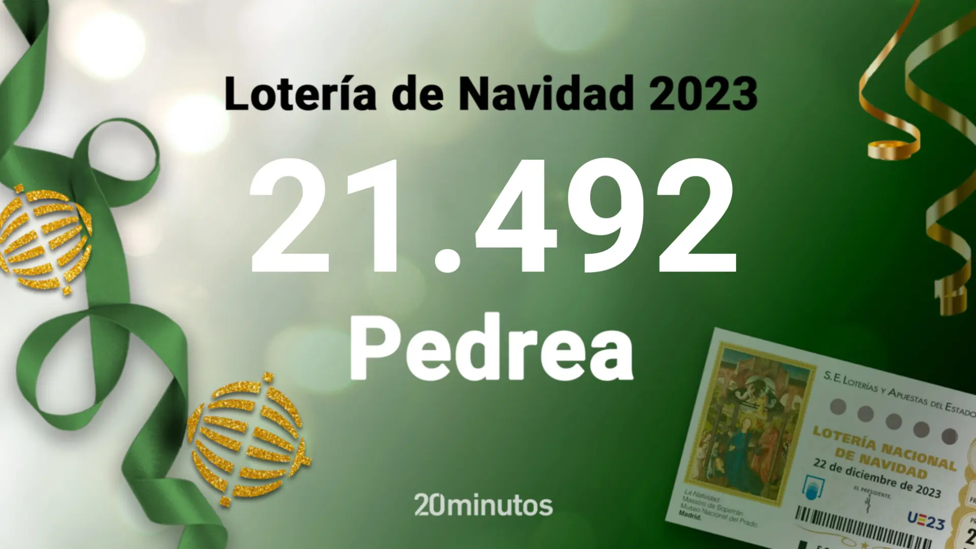 21492, premio de la pedrea de la Lotería de Navidad 2023 premiado con ...