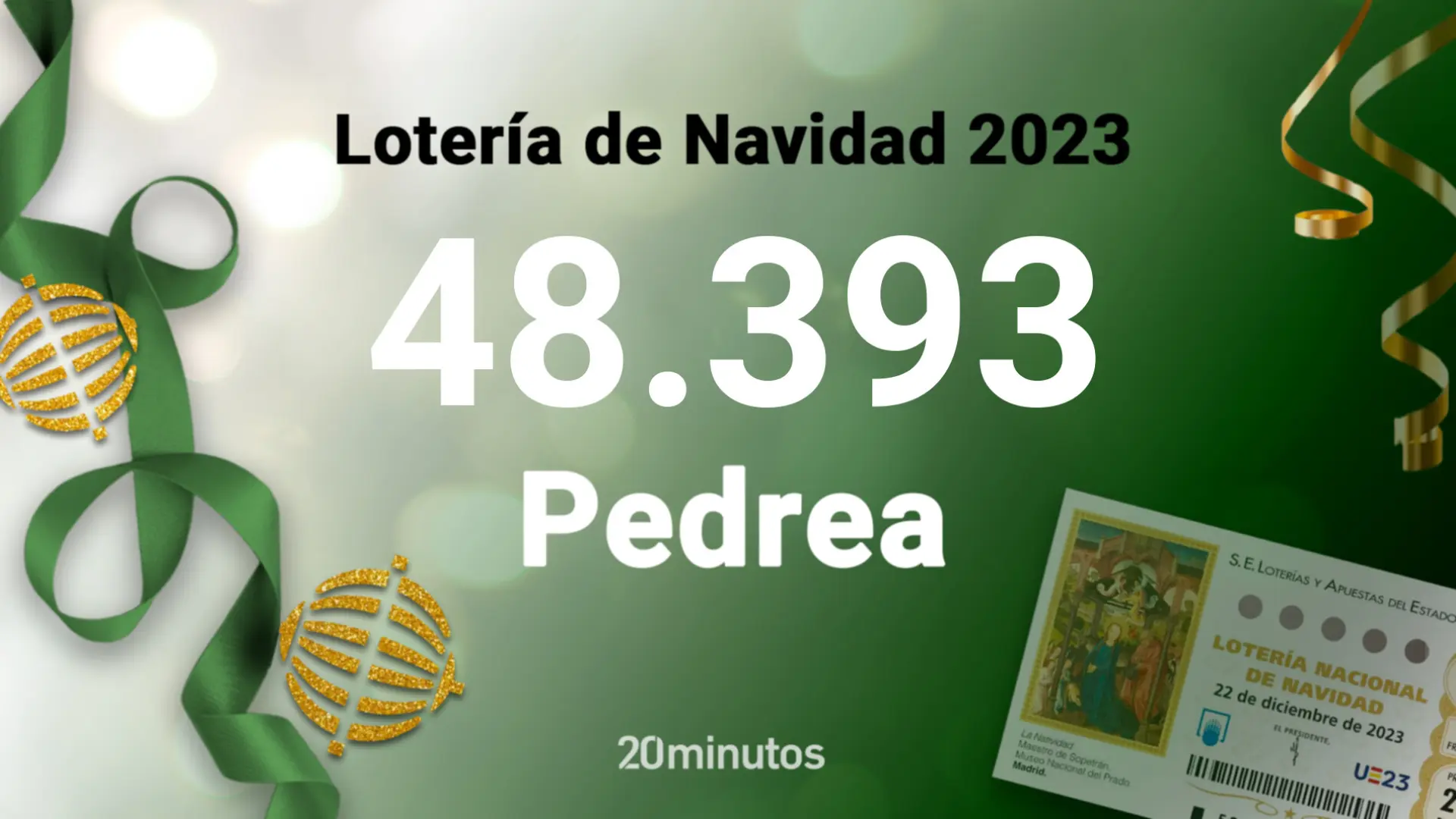 48393, premio de la pedrea de la Lotería de Navidad 2023 remunerado con ...