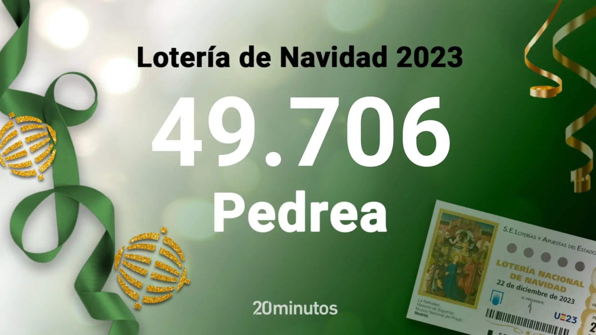49706, premio de la pedrea de la Lotería de Navidad 2023 premiado con ...