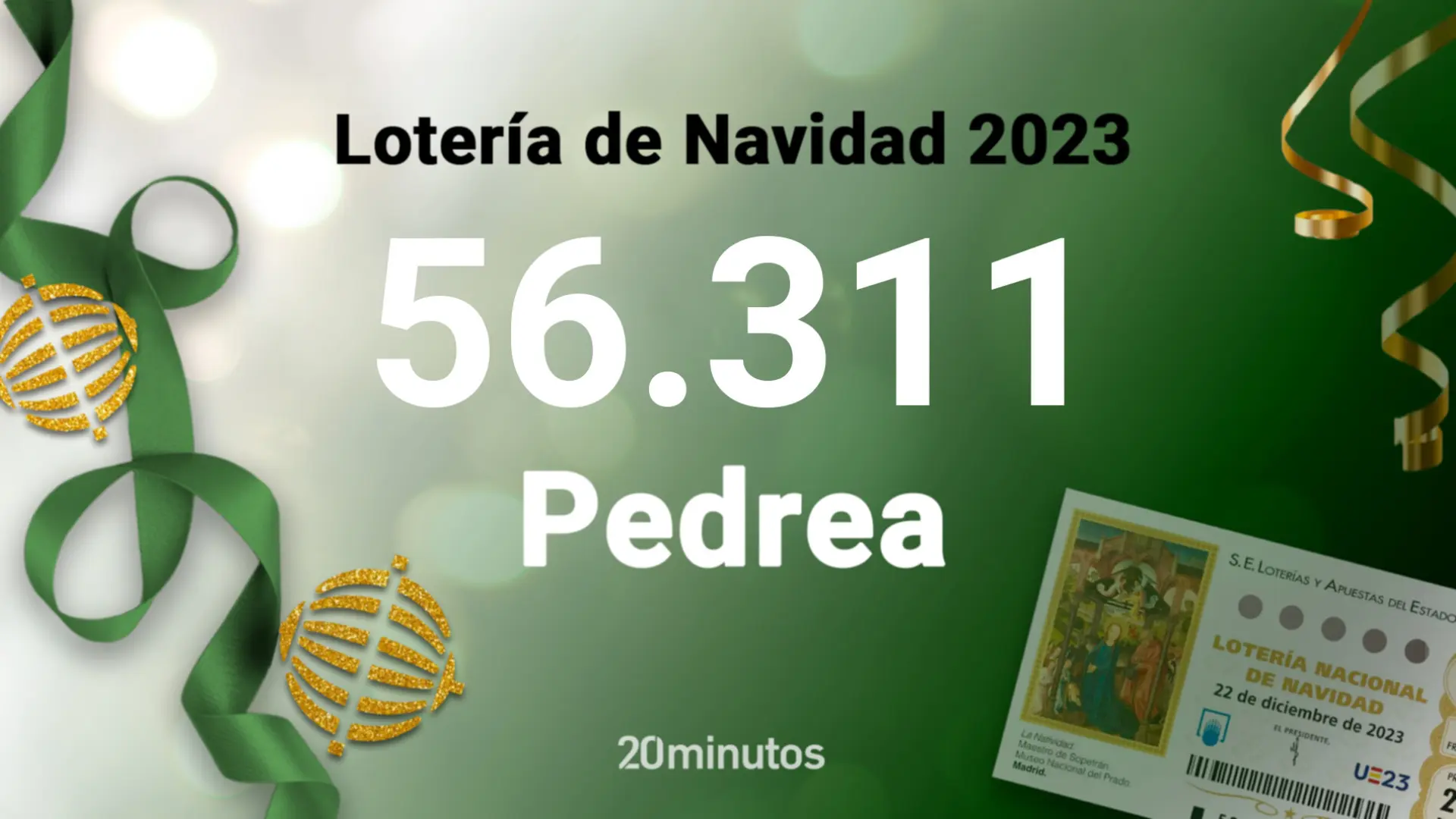 56311, premio de la pedrea de la Lotería de Navidad 2023 remunerado con ...
