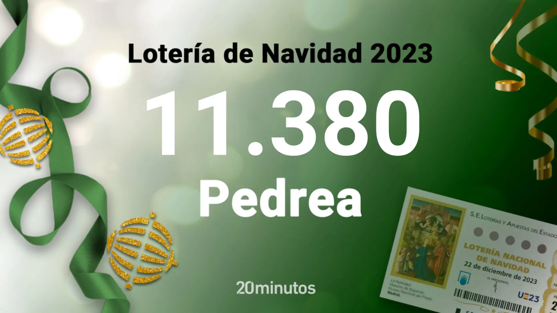 El 11380, número agraciado en la pedrea de la Lotería de Navidad y ...