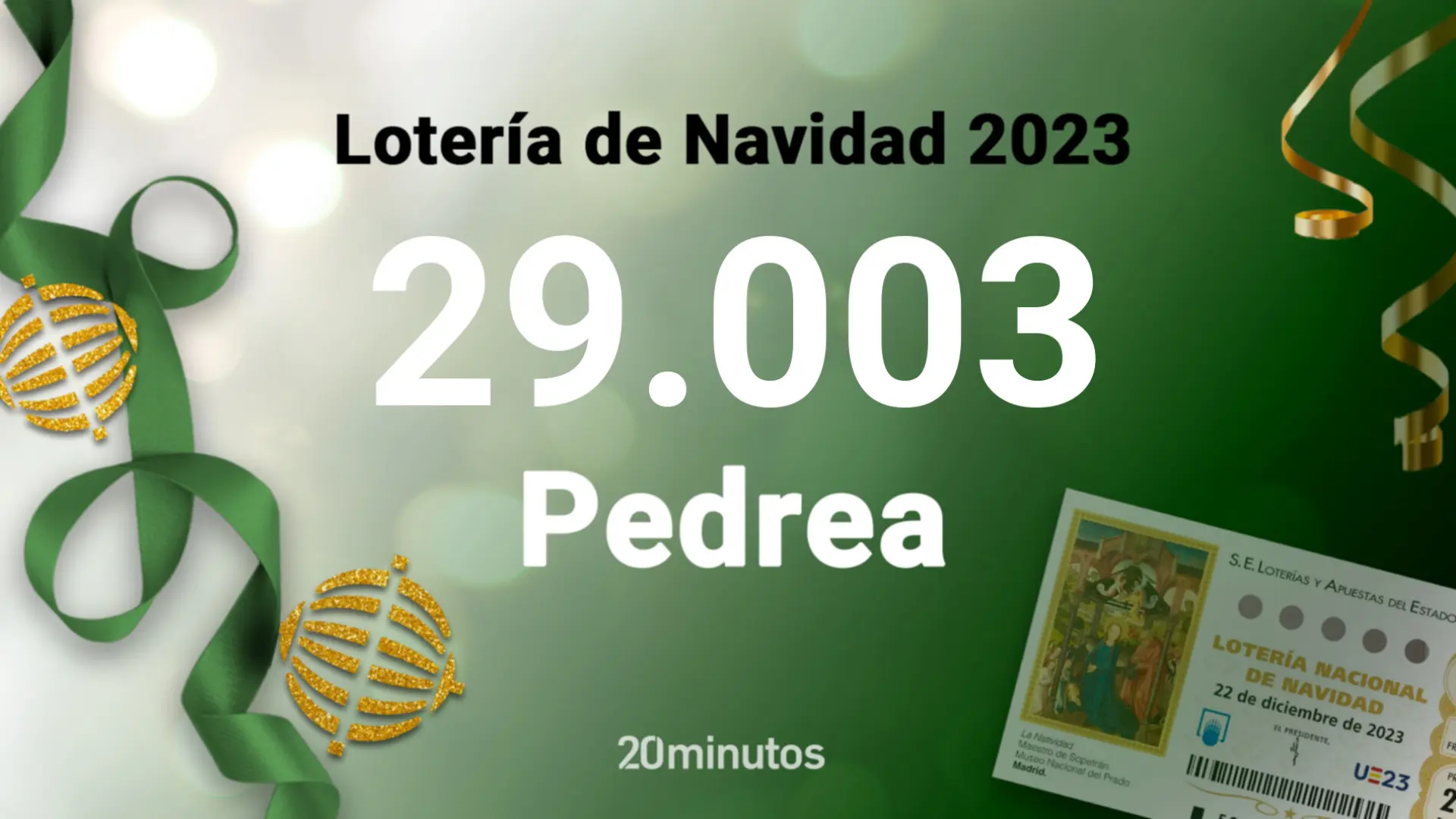 El 29003, número agraciado en la pedrea de la Lotería de Navidad y ...