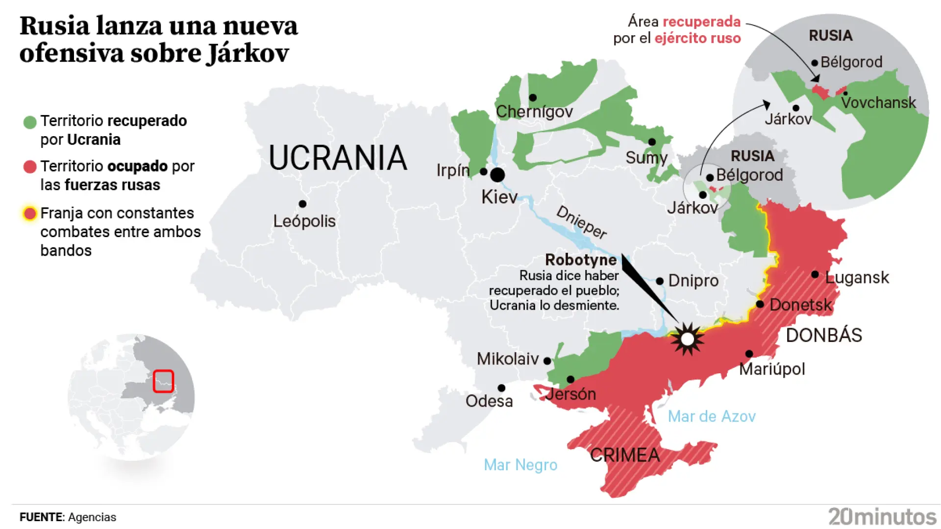 El frente de la guerra se mueve en Ucrania con Zelenski y Putin ...
