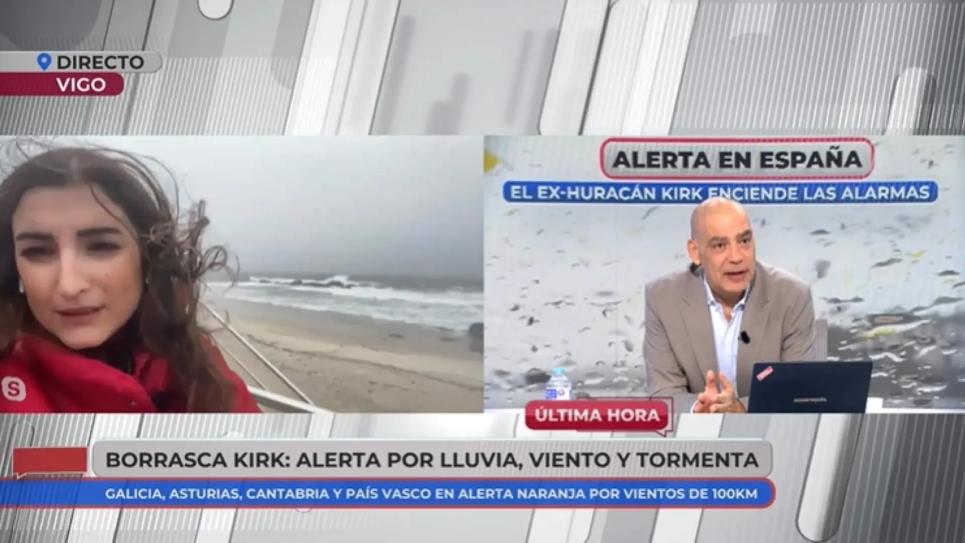 Una reportera relata, en directo, los efectos del huracán Kirk en Vigo ...