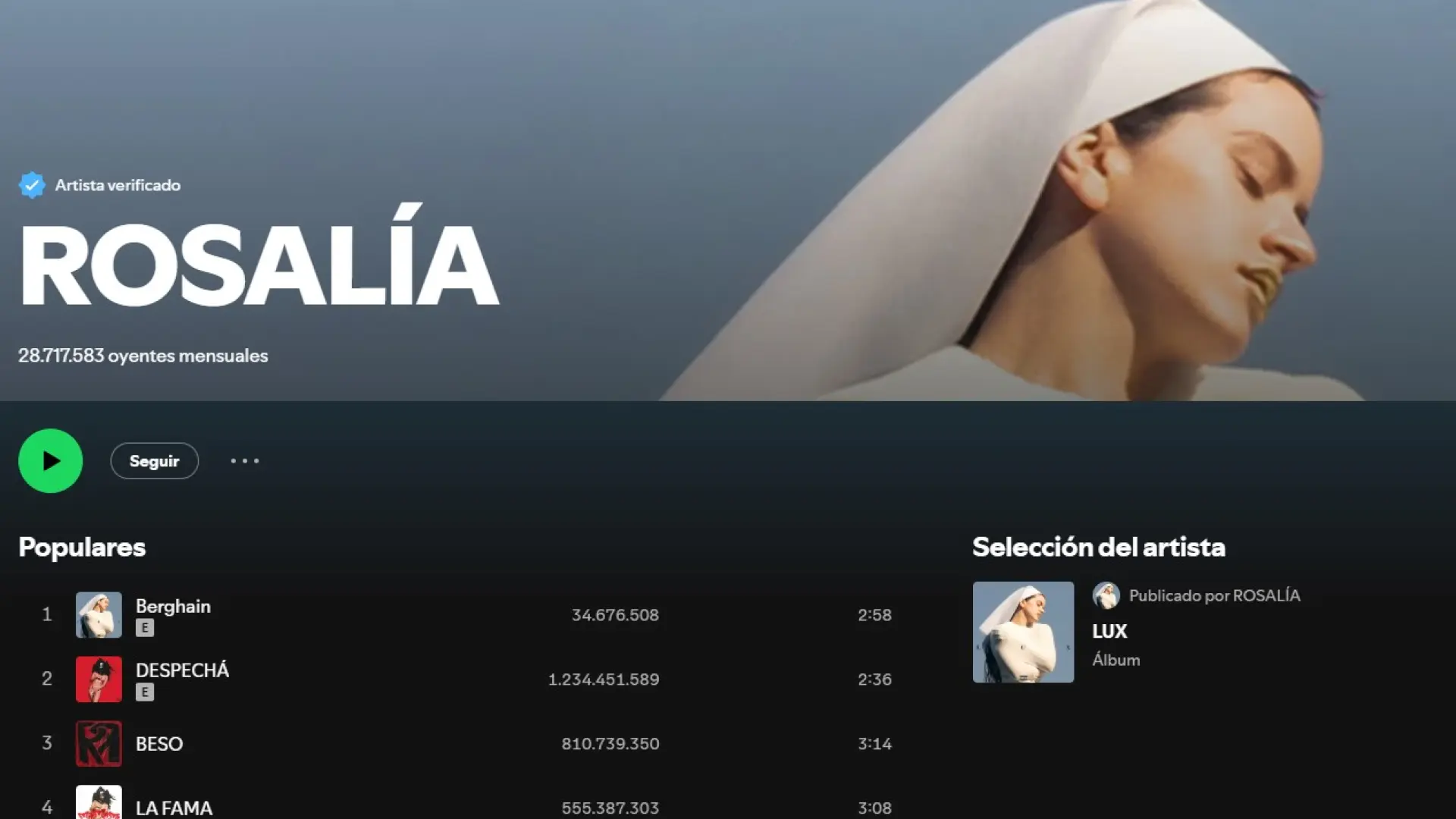 Rosalía coloca 12 canciones de 'Lux' en el top 50 mundial de Spotify en ...