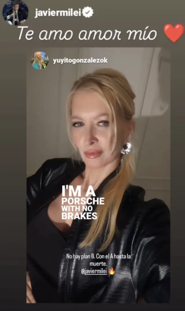 Javier Milei hace público su amor por la presentadora de televisión 'Yuyito' González