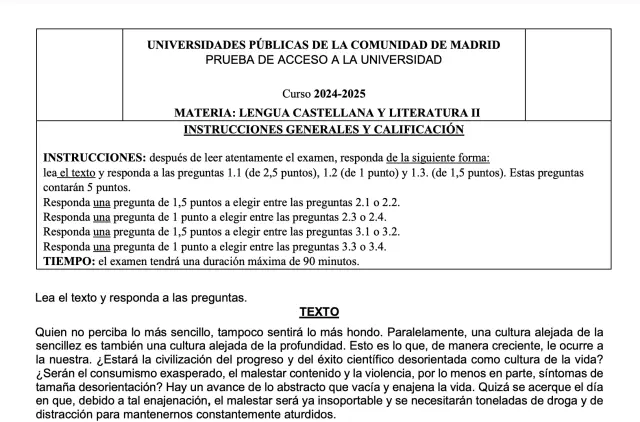 Así son los nuevos modelos de exámenes para la PAU 2025 de Madrid