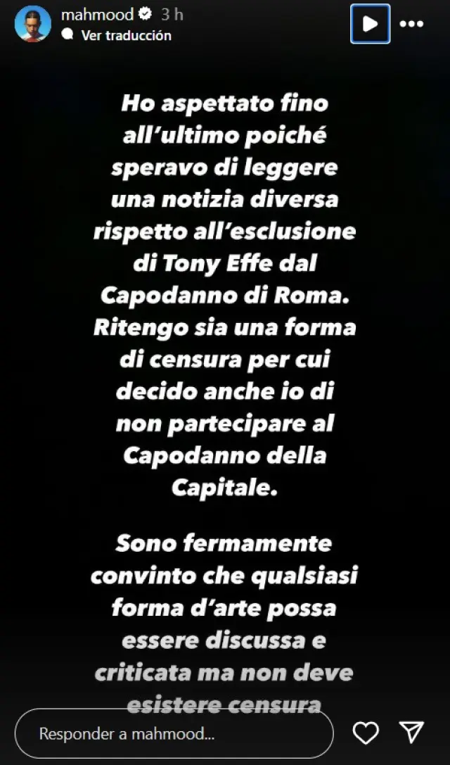 Mahmood renuncia al concierto de Fin de Año de Roma para apoyar a Tony ...