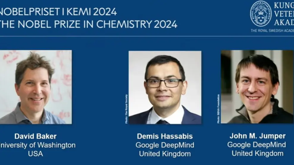 Tres ganadores del Nobel de Química 2024 por sus investigaciones sobre las proteínas