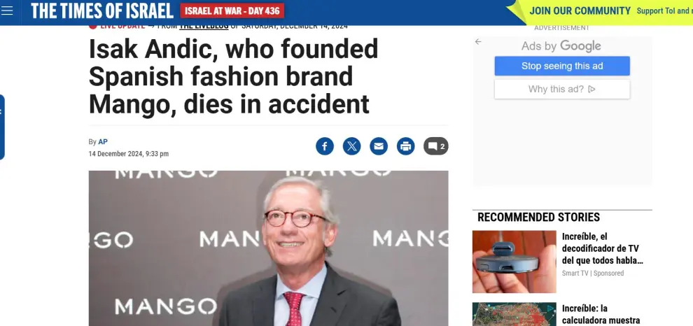 Fotos: Así recoge la prensa internacional la muerte del dueño de Mango ...