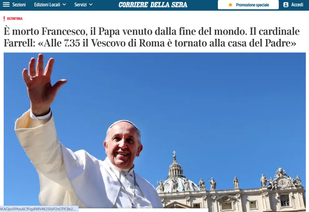 Foto: `Murió el papa Francisco´ | "Adiós Francisco", "El papa del fin ...