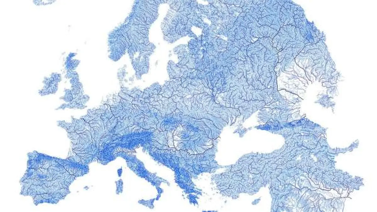 El espectacular mapa de Europa hecho a partir de sus ríos