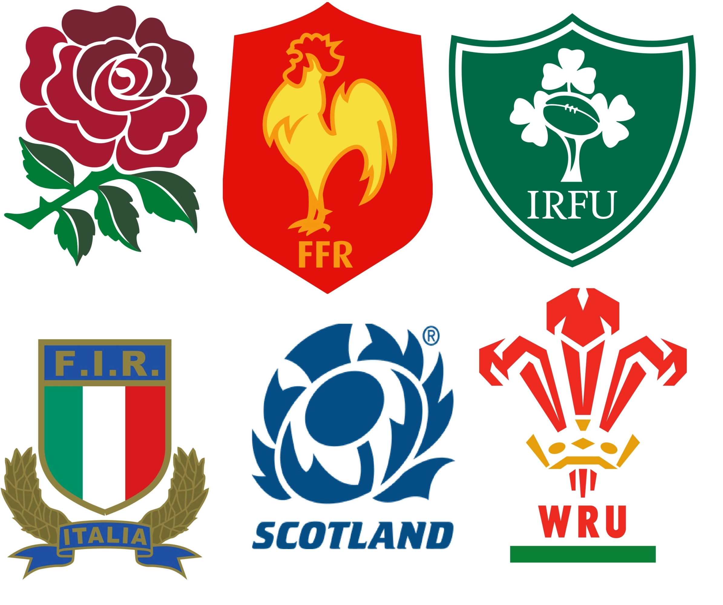 Escudos y logos. Los emblemas de las selecciones del 6 Naciones de rugby