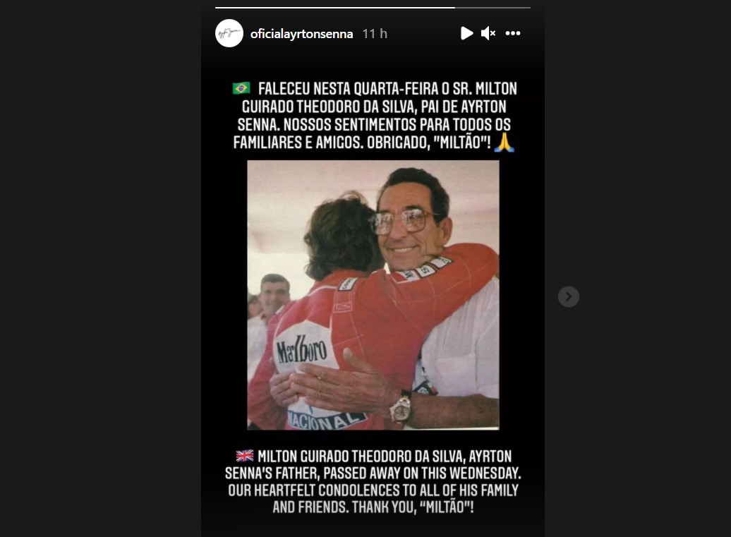 Muere Milton Da Silva, padre de Ayrton Senna, a los 94 años de edad