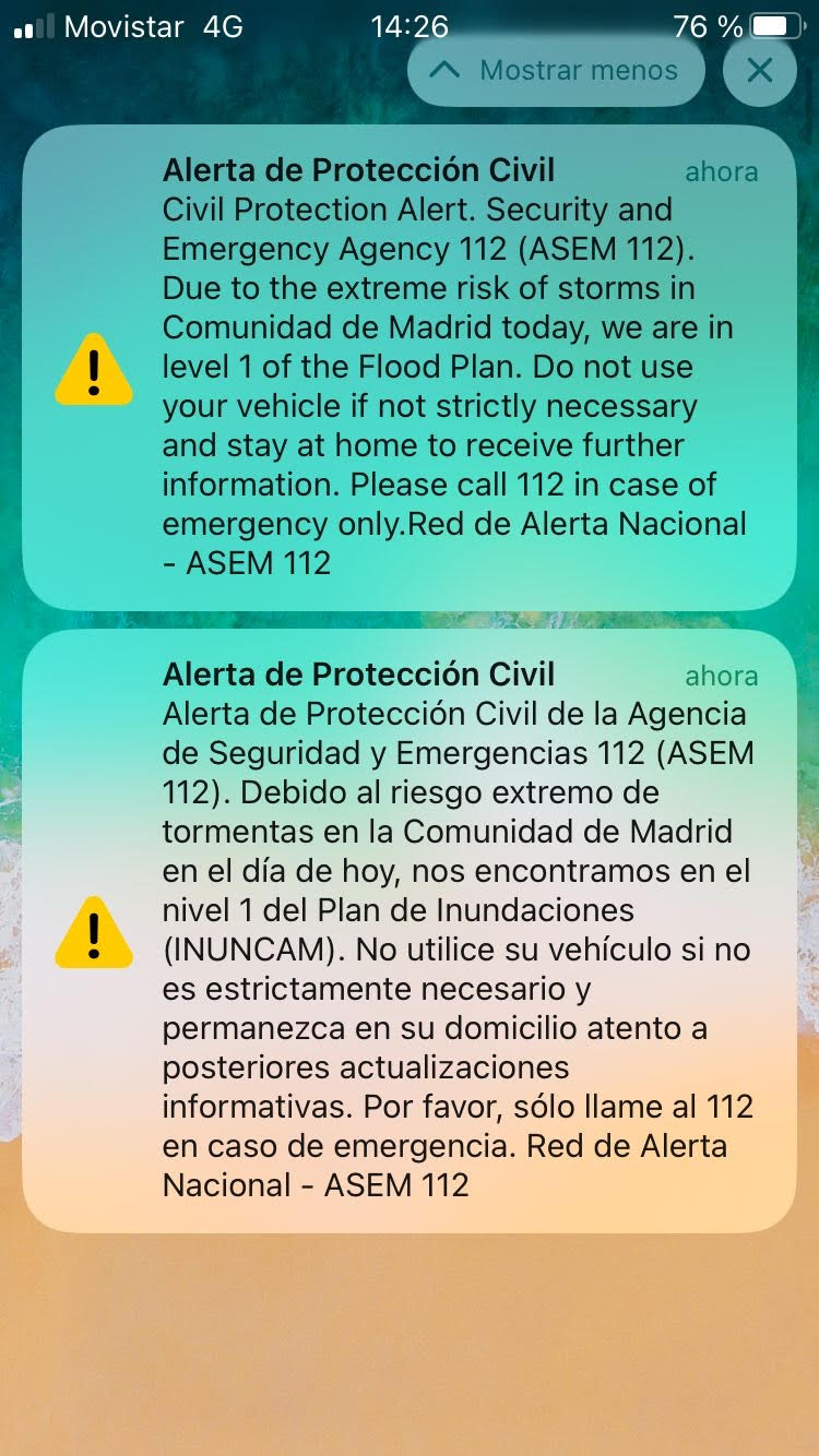 La Comunidad de Madrid envía por primera vez una alerta masiva a sus ...