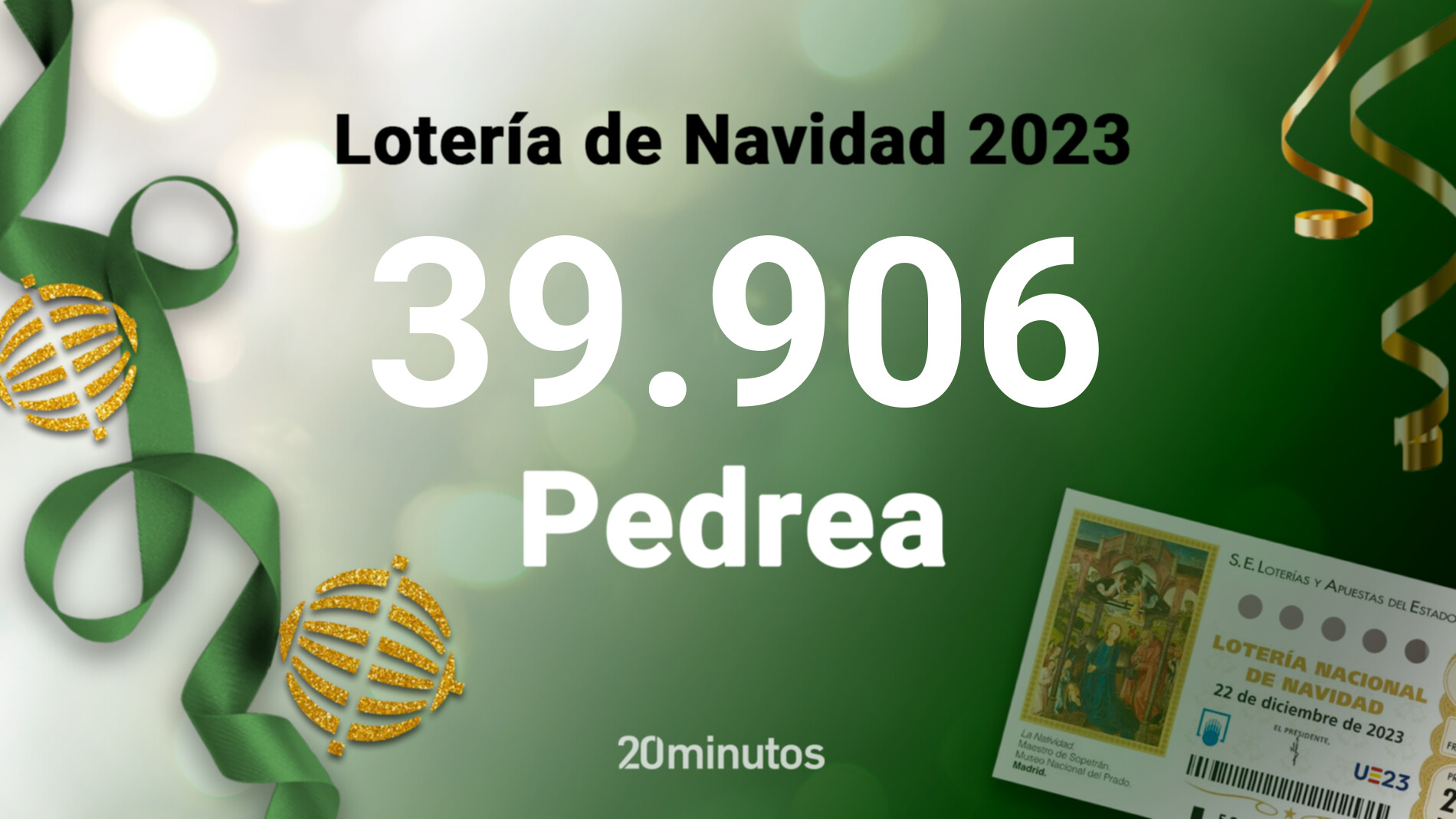 39906, premio de la pedrea de la Lotería de Navidad 2023 premiado con ...
