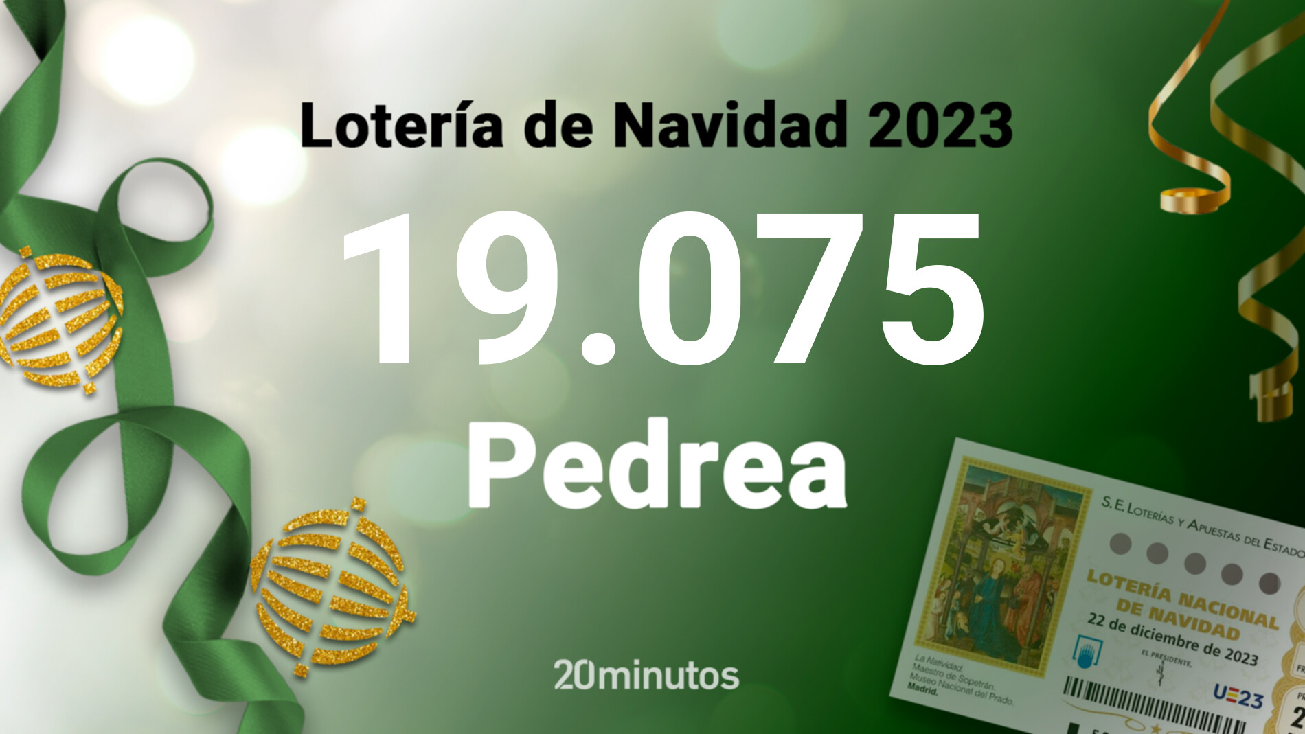 El 19075, número agraciado en la pedrea de la Lotería de Navidad y ...