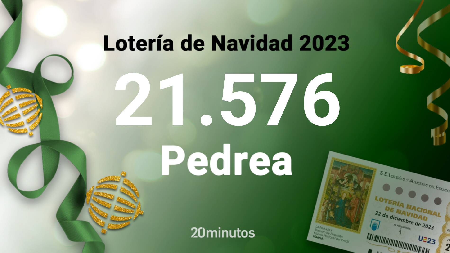 El 21576, número agraciado en la pedrea de la Lotería de Navidad y ...
