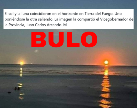 El bulo de la imagen del Sol y la Luna alineados en el horizonte