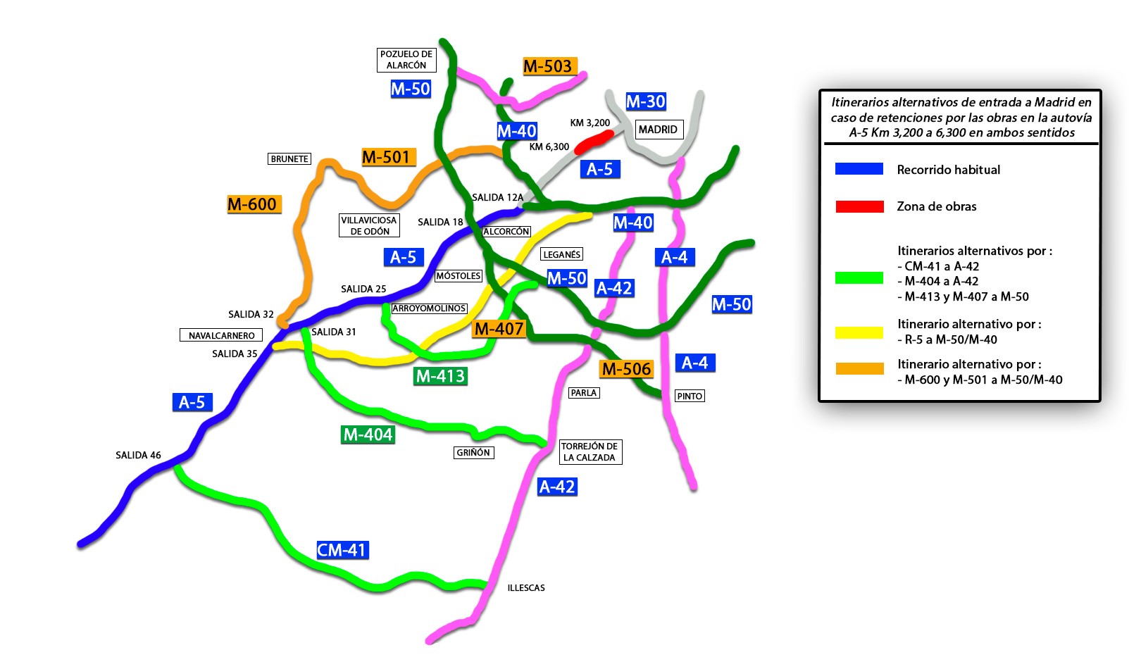 Las carreteras alternativas para entrar y salir de Madrid con el soterramiento de la A-5